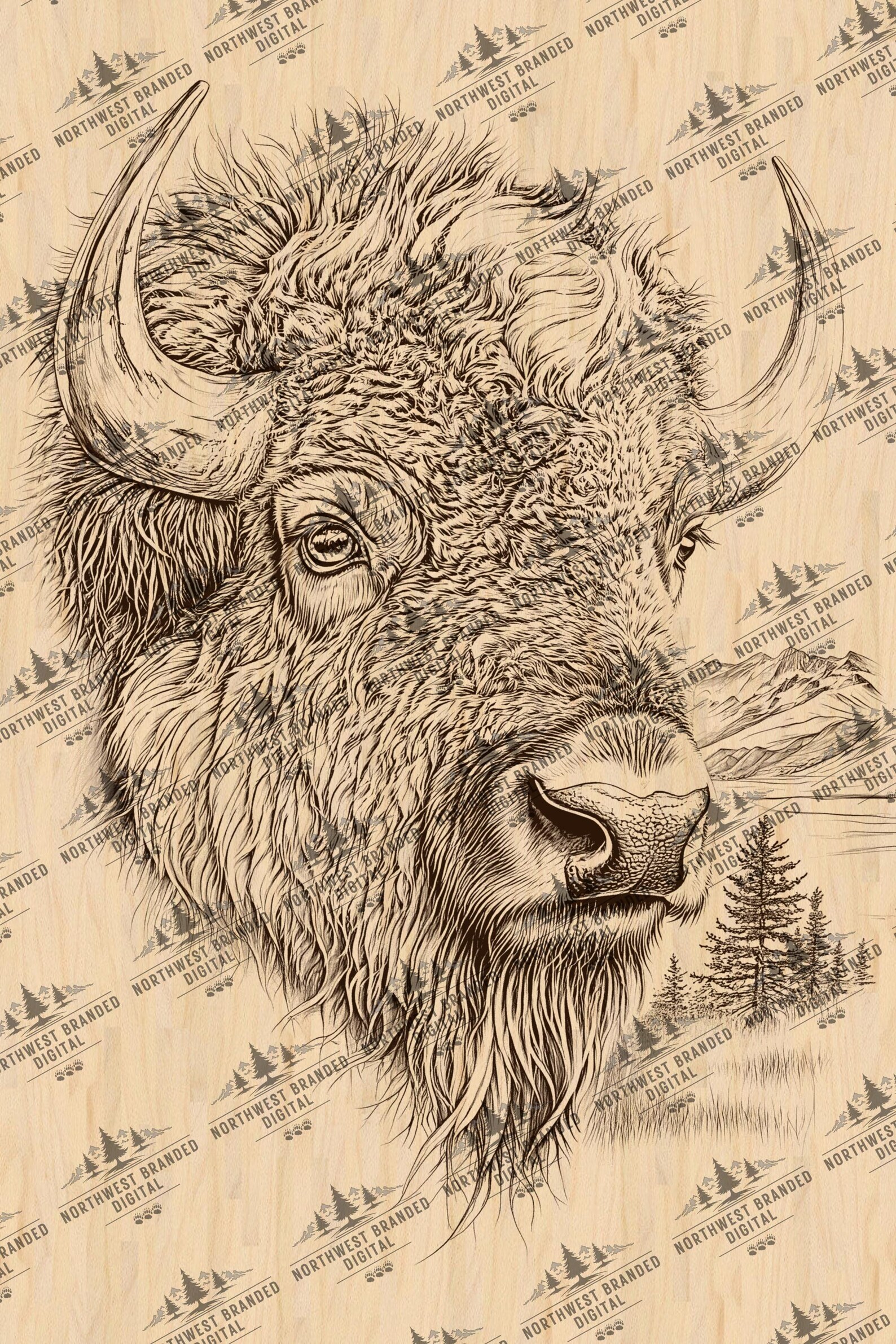 Bison Laser Engraving File: Mountain Wildlife Art (PNG & JPEG Digital ...