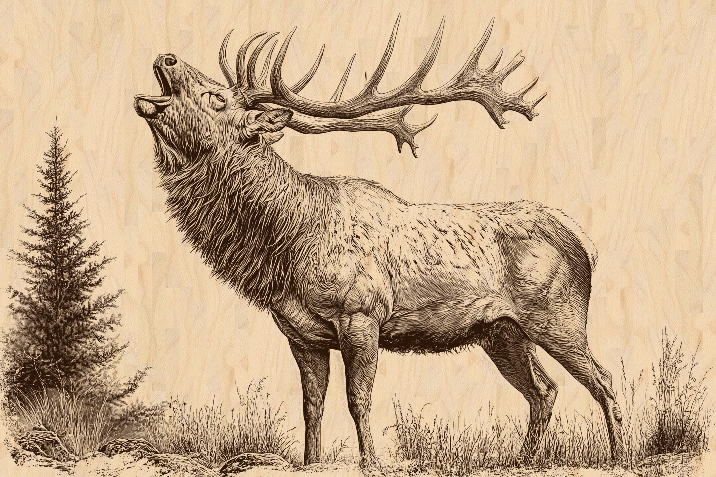 Bugling Elk Laser Engraving File: Wildlife Art PNG, JPEG (digital ...