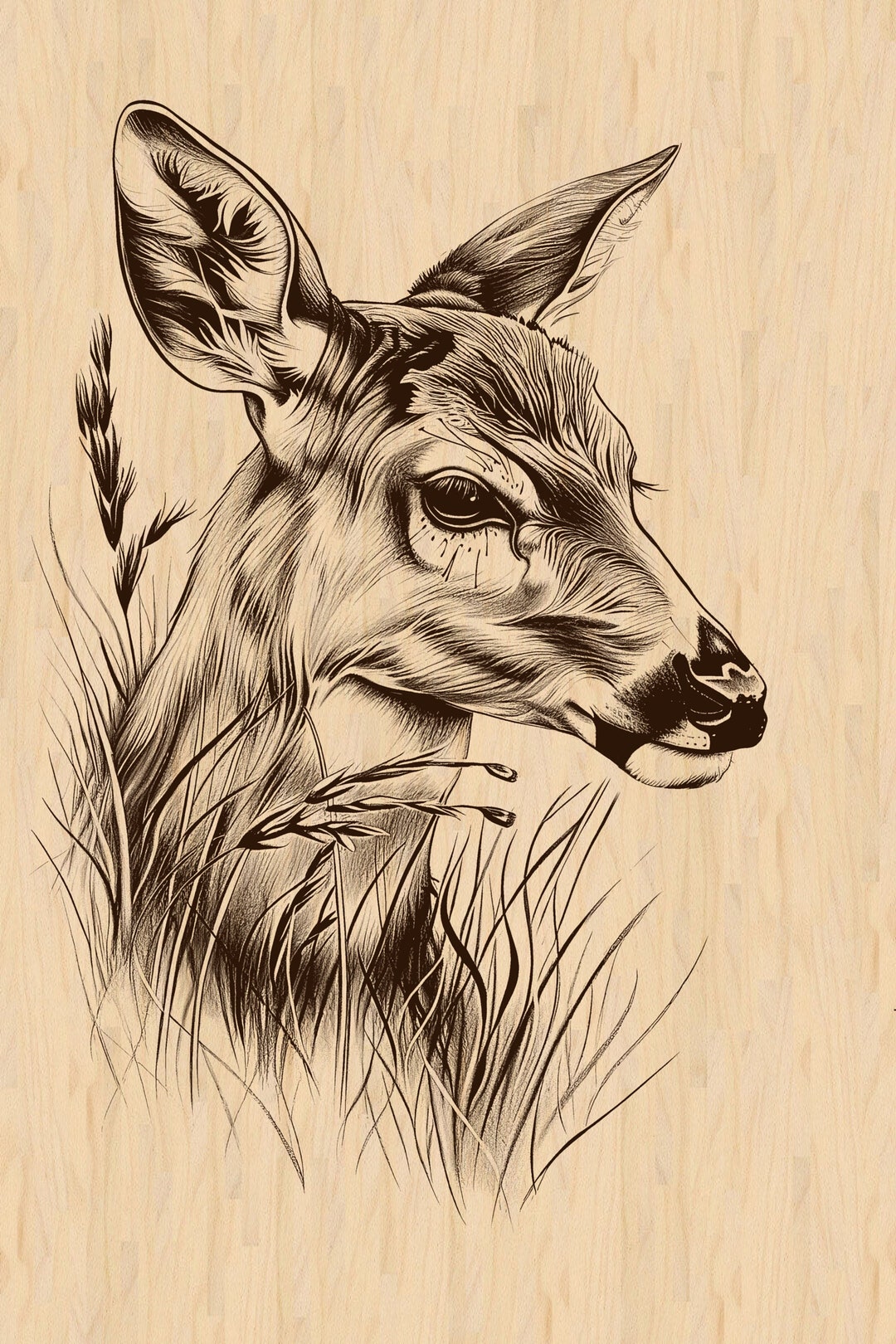 Deer Laser Engraving File, Ready to Engrave PNG & JPEG, Fawn in Grass ...