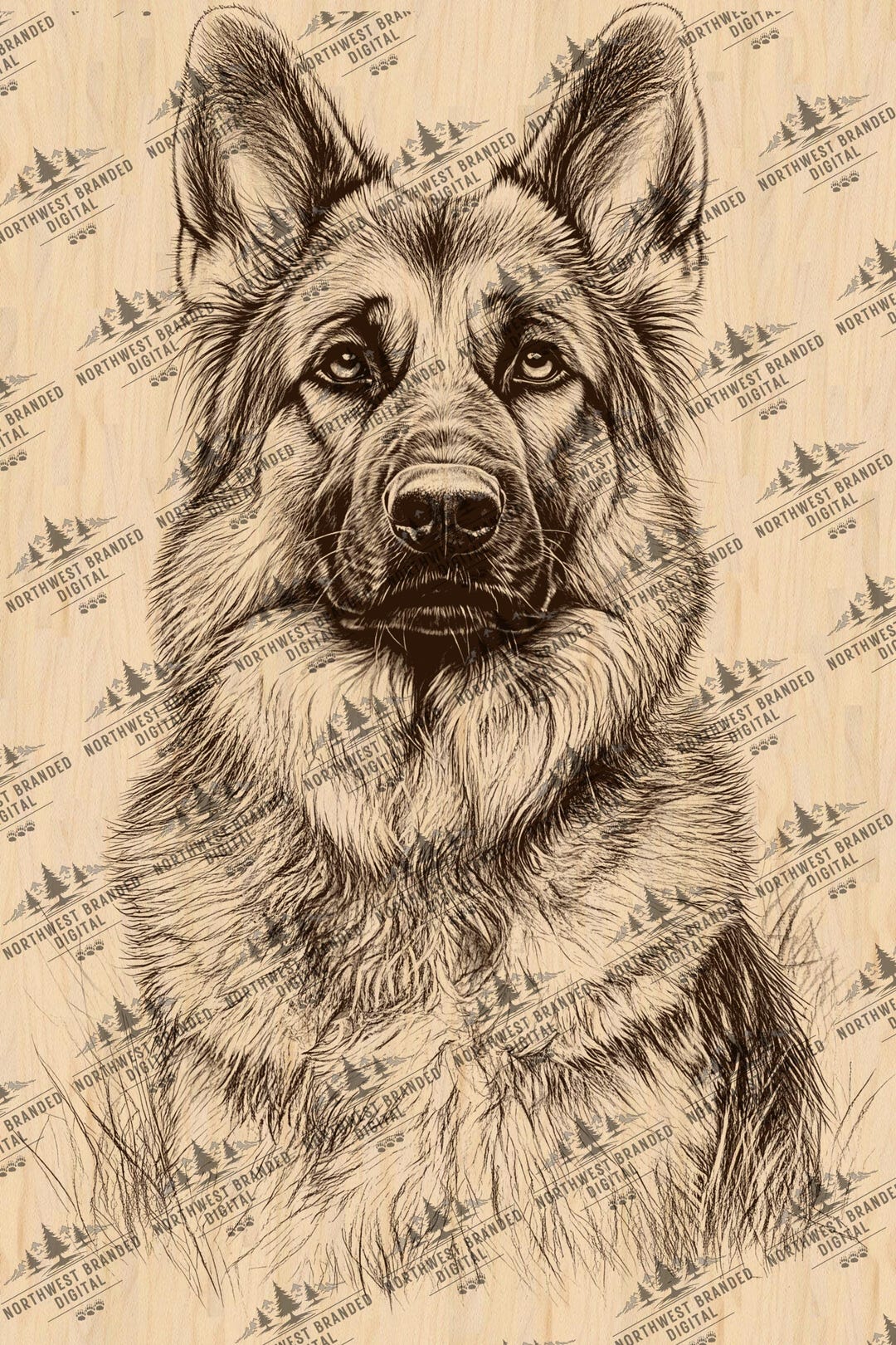 German Shepherd Laser Engraving File: Detailed K9 Portrait (digital ...