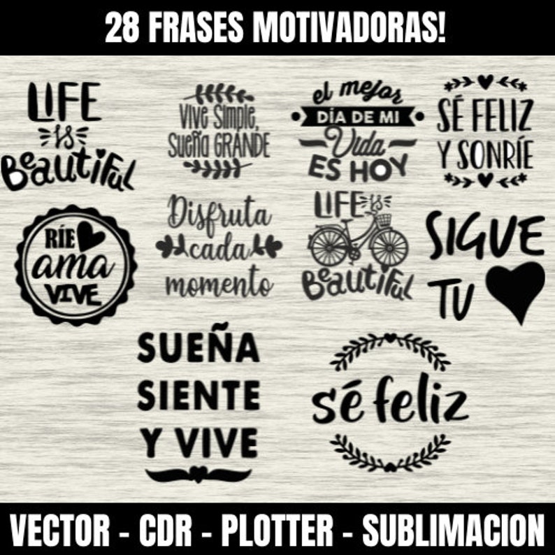 28 Frases Motivadoras vector / Frases Amor / cdr / svg / Frases Bonitas ...