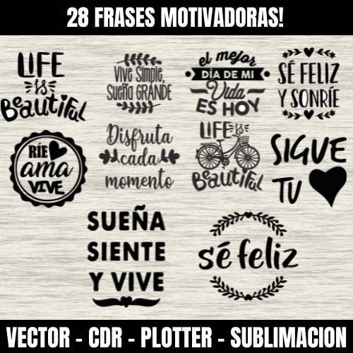 28 Frases Motivadoras vector / Frases Amor / cdr / svg / Frases Bonitas ...