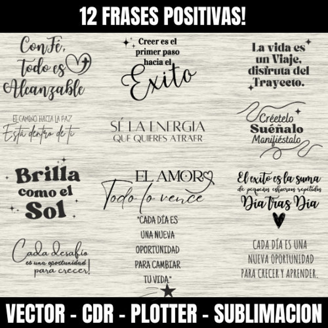12 Frases Positivas vector svg / Frases Positivas / Latina png / cdr ...