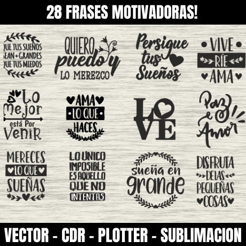 28 Frases Motivadoras vector / Frases Amor / cdr / svg / Frases Bonitas ...