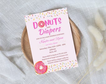 Editable Donuts and Diapers Baby Shower Invitation Template BUNDLE ...