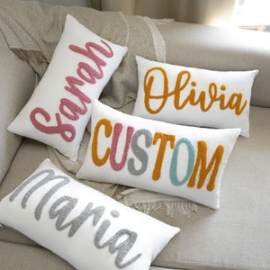 Custom Hand Embroidery Pillow, Personalized Punch Needle Pillow ...