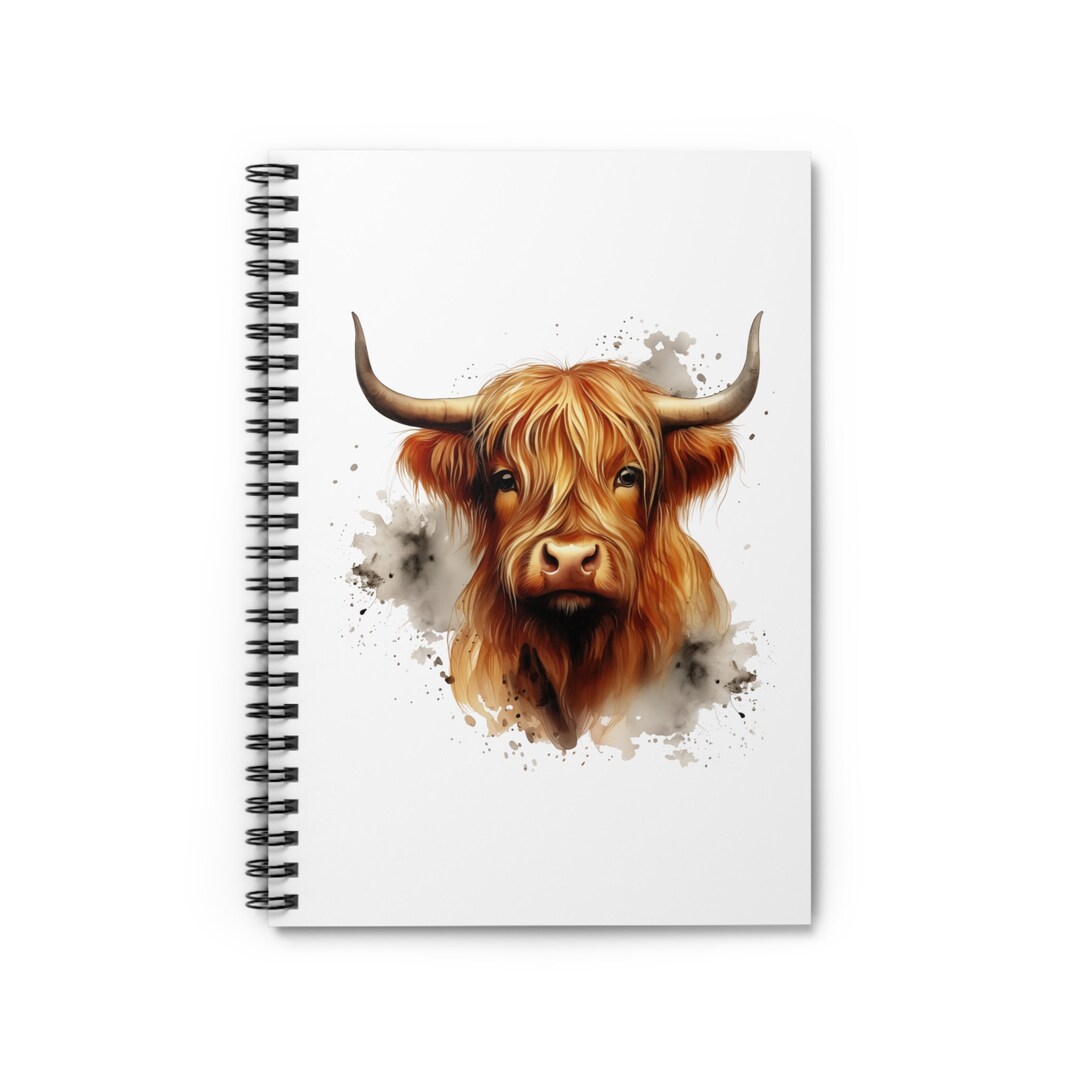Watercolor Highland Cow Notebook Spiral Ruled Lined Handpainted - Etsy