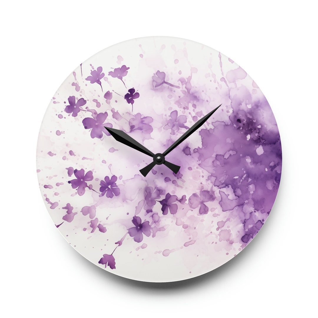Lavender Flower Wall Clock Watercolor Modern Acrylic Decor - Etsy