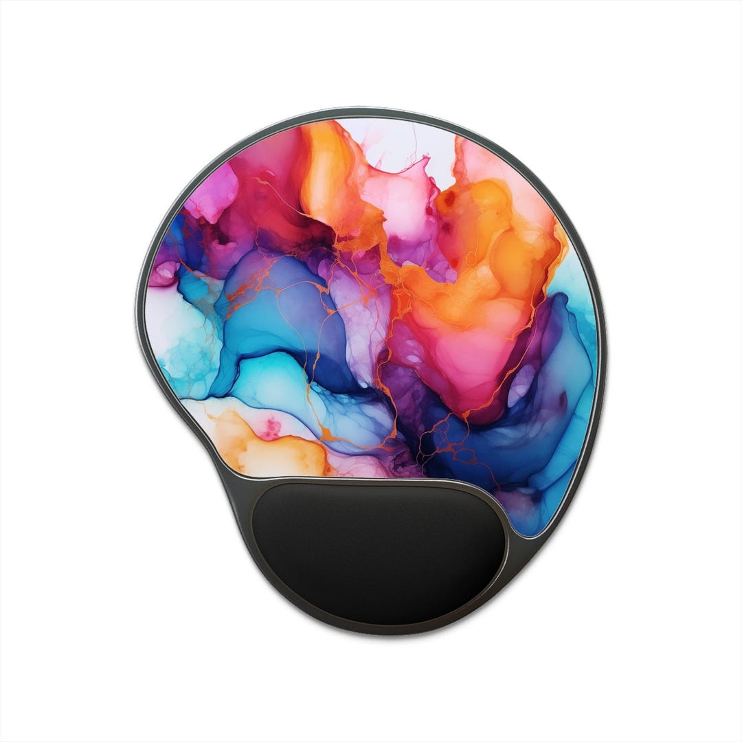 Abstract Watercolor Mouse Pad With Wrist Rest Alcohol Ink Style Pattern ...