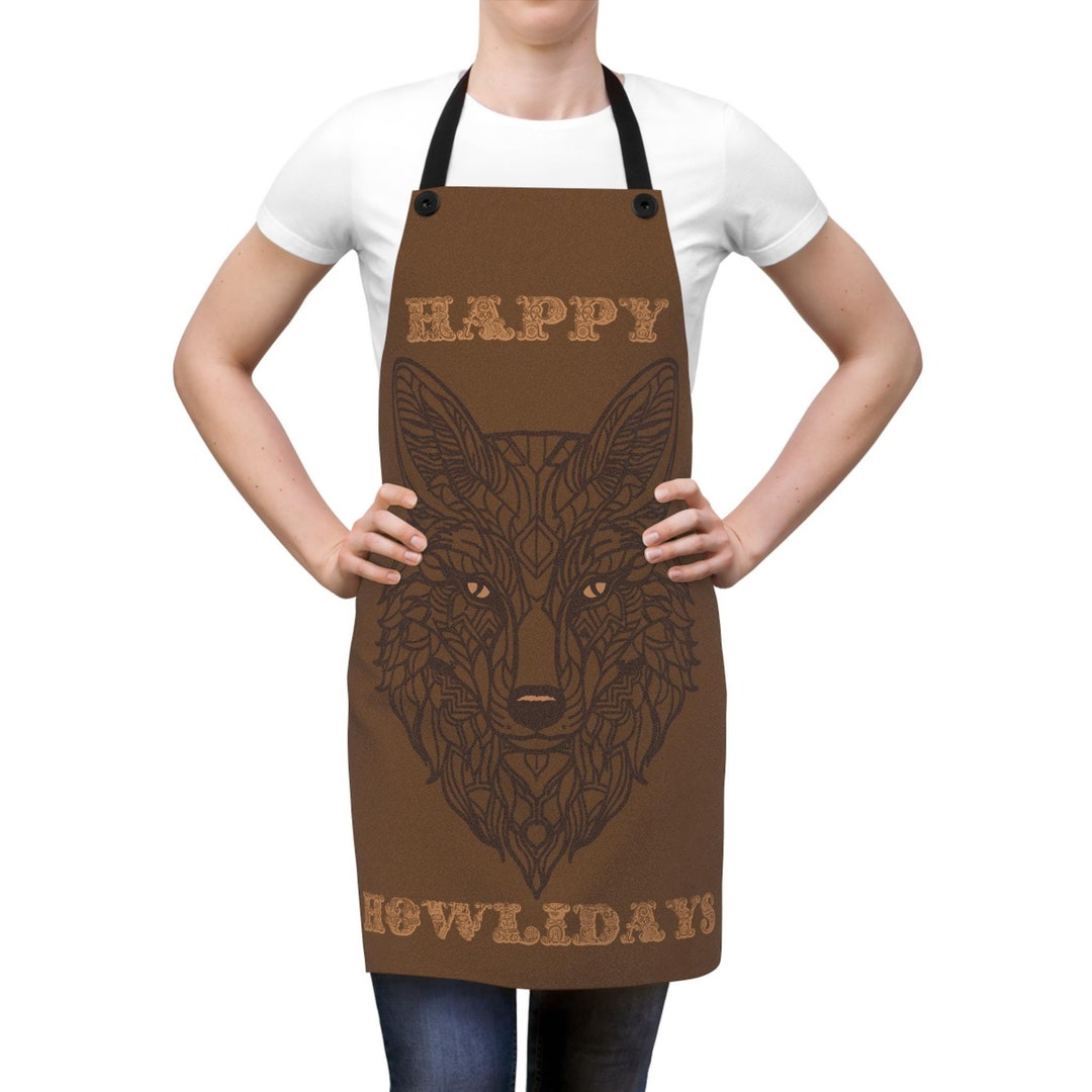 Wolf Outlined Face Happy Howlidays Apron, Holiday Kitchen Cooking Gift ...