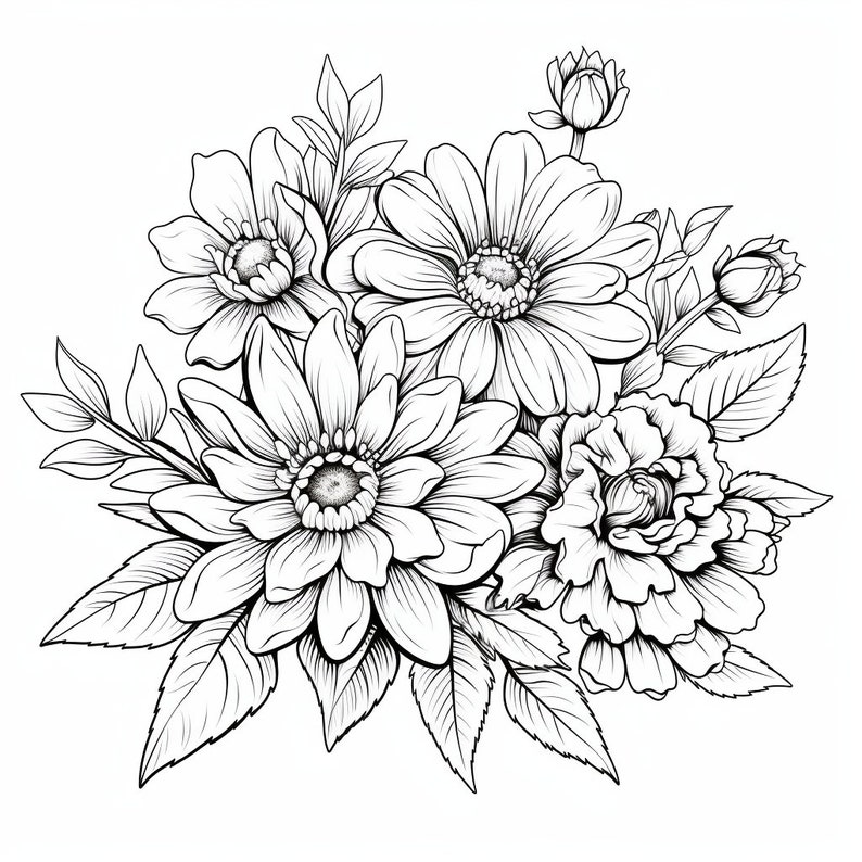 Flower Garden Coloring Book 20 Pages - Etsy