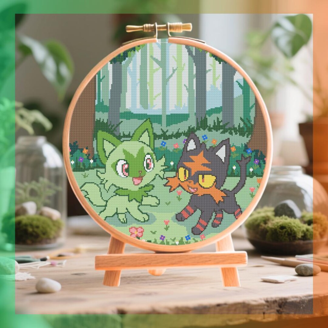Cross Stitch Pattern PDF, Sprigatito X Litten, Fun Design - Cross ...