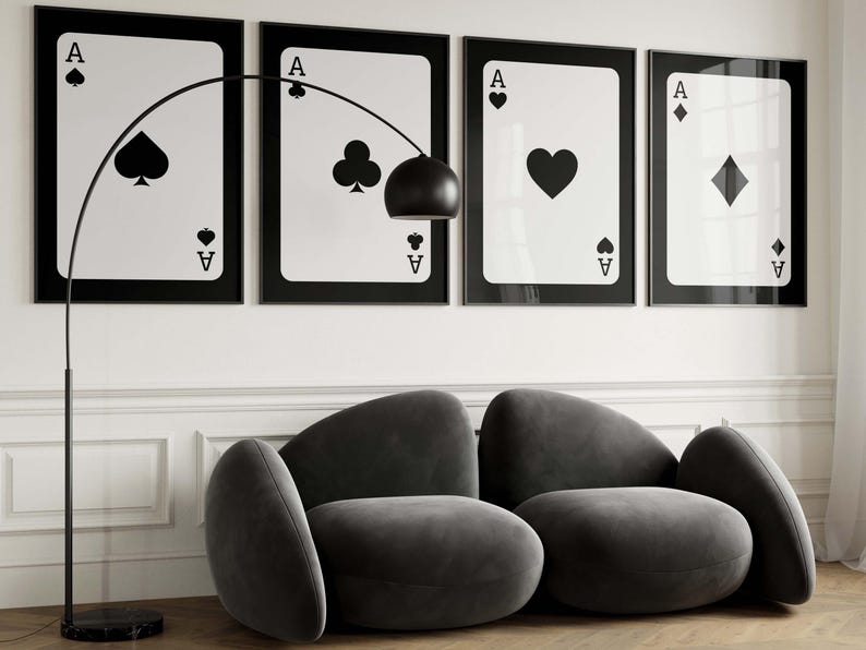 Ace Card Set of 4 Prints, Playing Card Poster, Trendy Wall Art, Retro ...