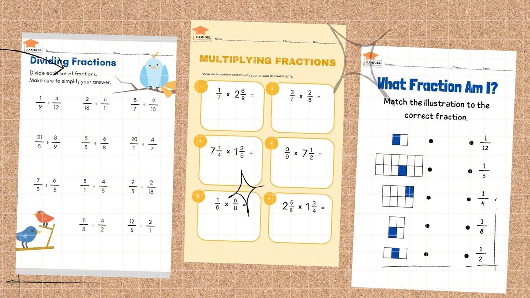 Fractions Worksheets - Etsy