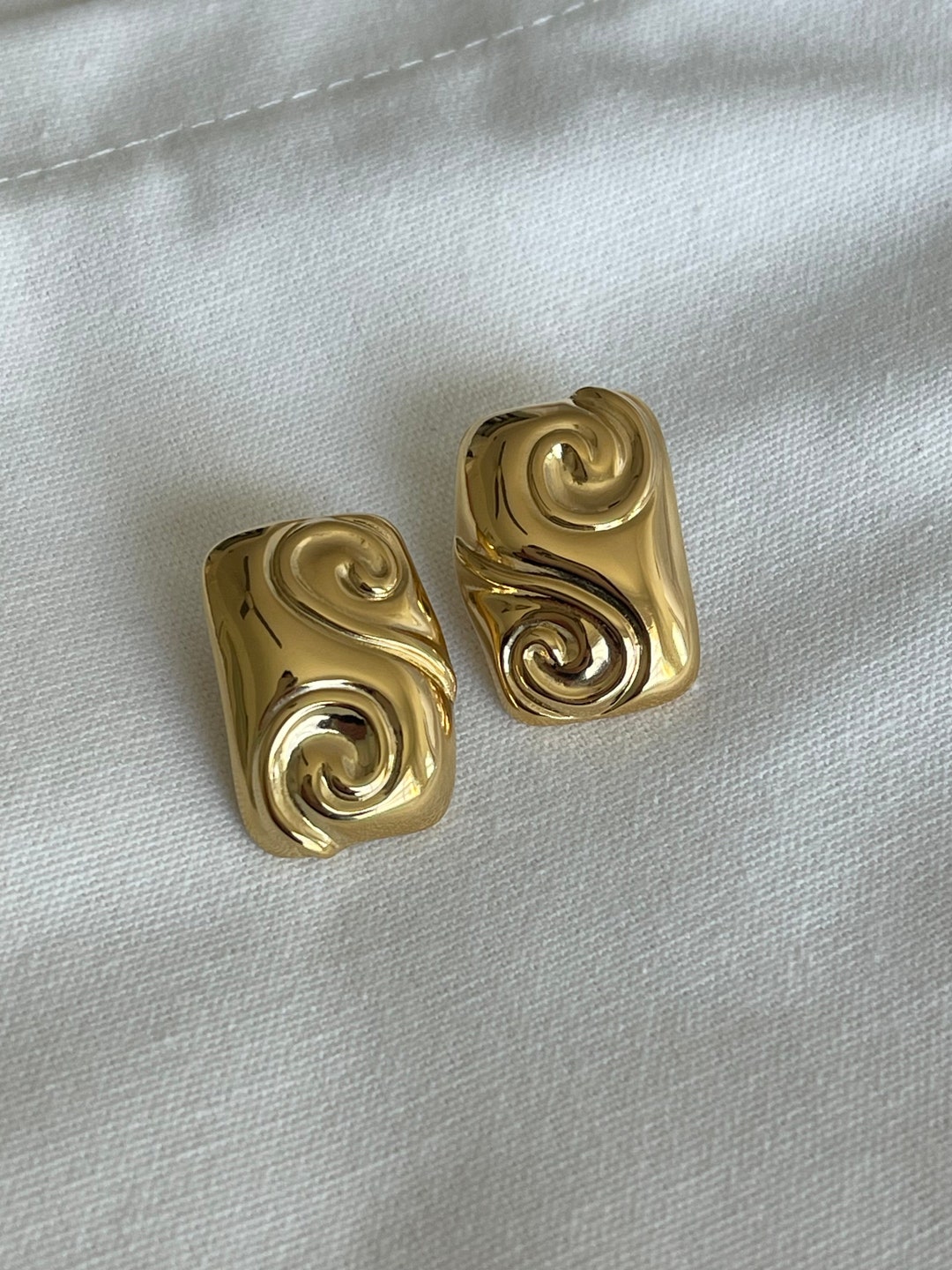 Large Gold Square Earring| 18K Gold Plated Square Studs Earring| 90s ...