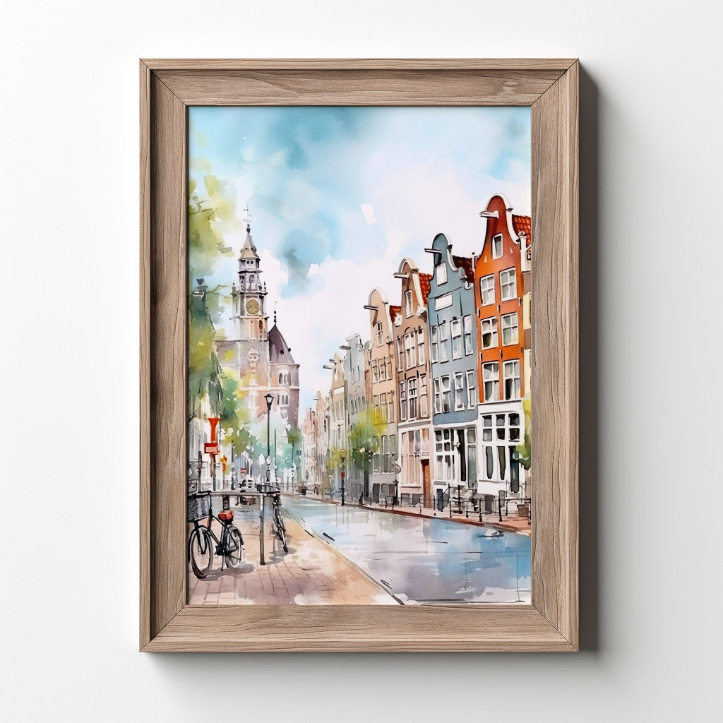Amsterdam Street Scene Watercolor Painting: Cityscape Art Print ...