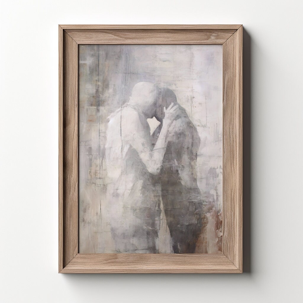 Modern Ethereal Kiss Art Print - Abstract Couple Embrace in Light ...