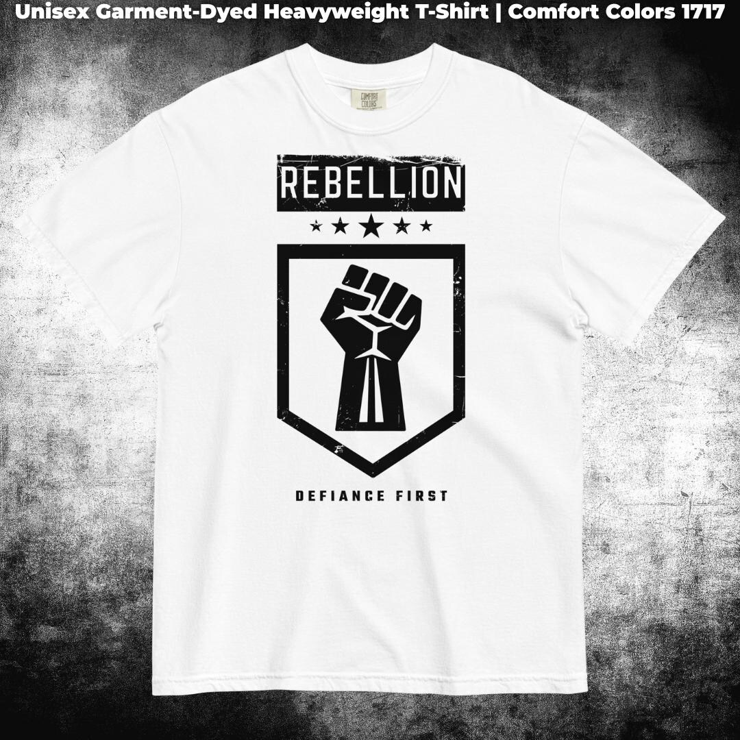Rebellion Defiance First Graphic Tee | Distressed Protest Crew Neck ...