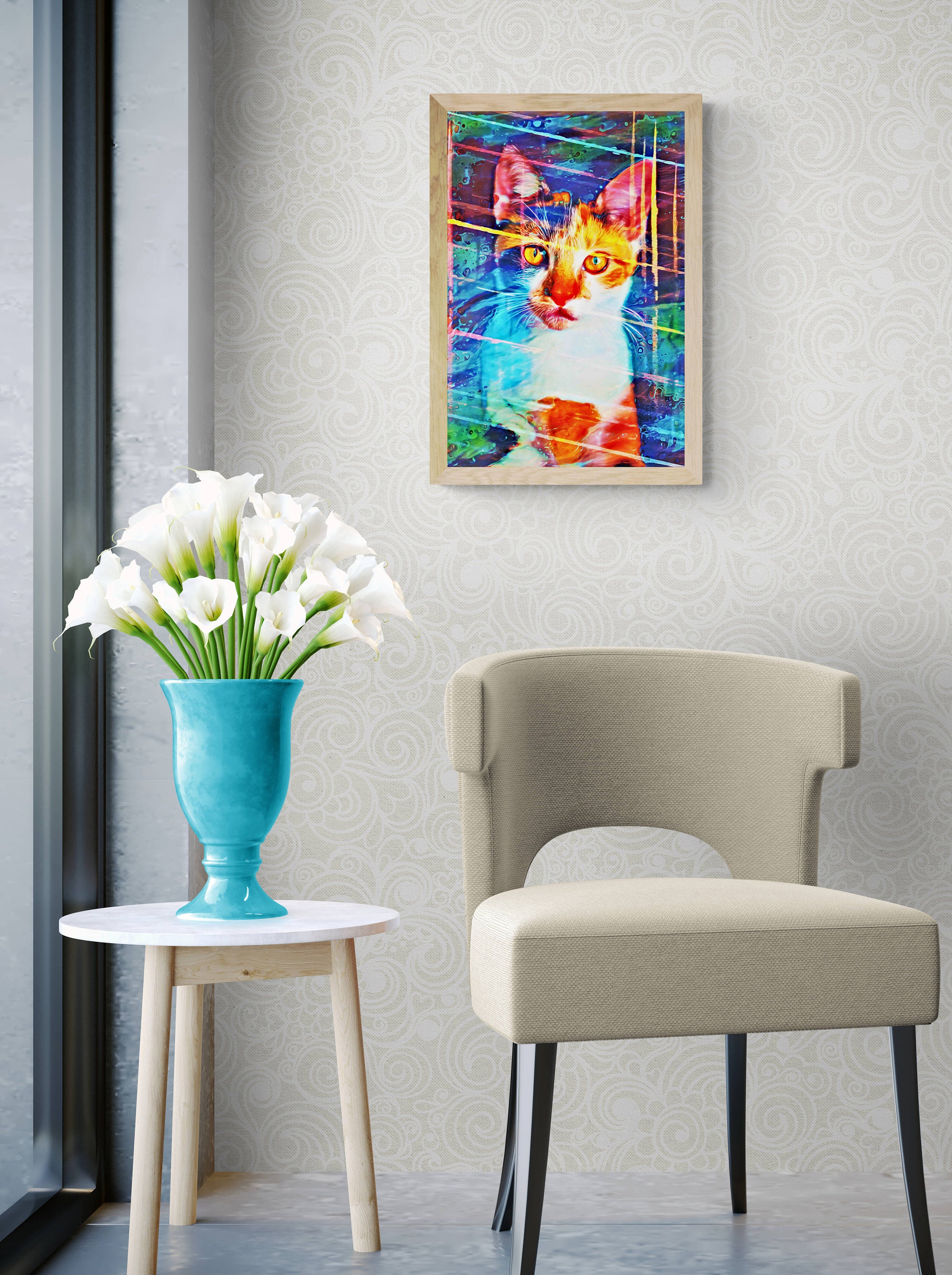 Color Abstract Orange Tabby Cat Poster Wall Art Print Cat Lovers Gift ...