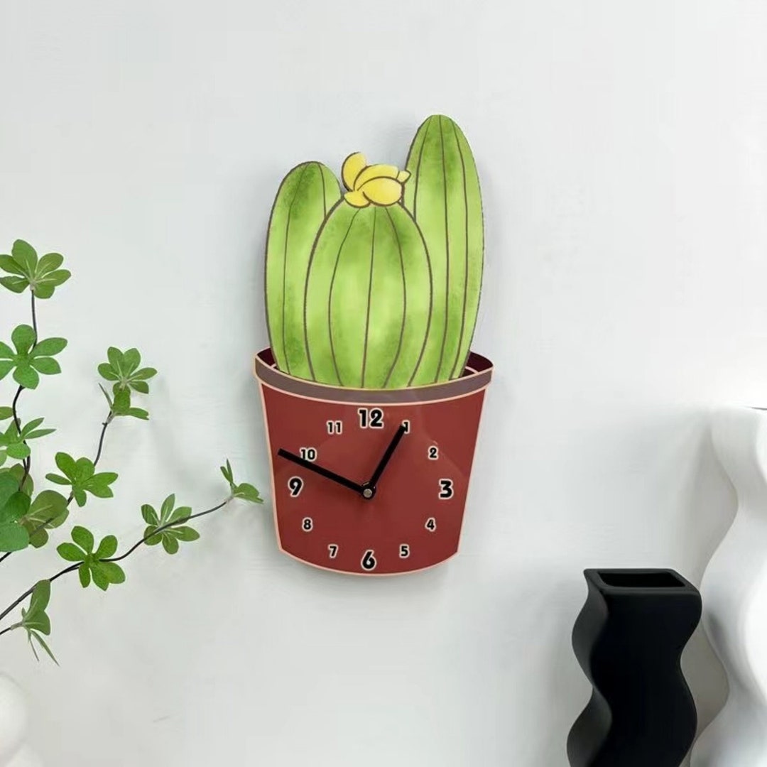 Cute Cartoon Style Alarm Clock With Cactus, Home Wall Clock, Home ...