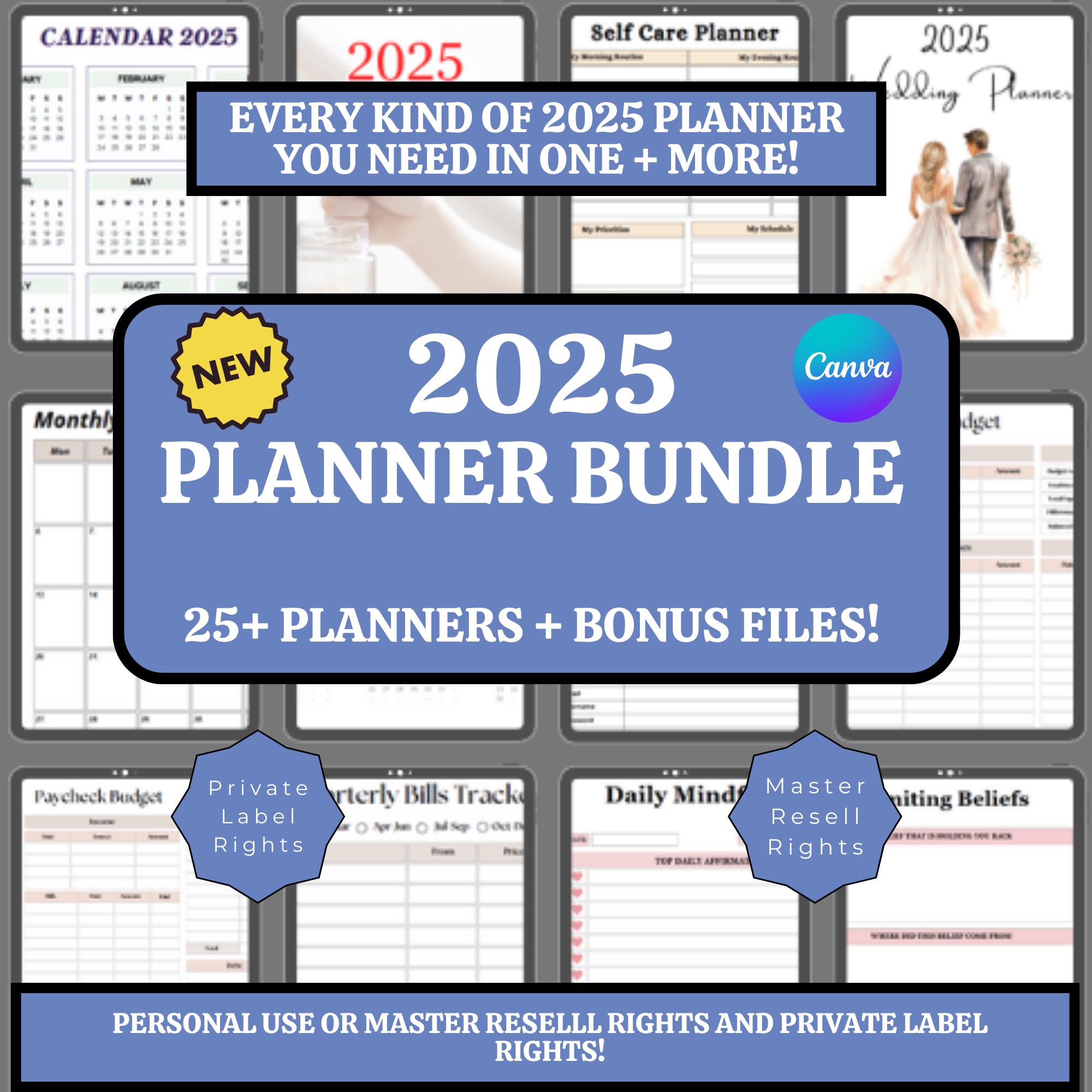 2025 Canva Digital Planner Bundle, PLR Digital Products, 2025 Calendar ...