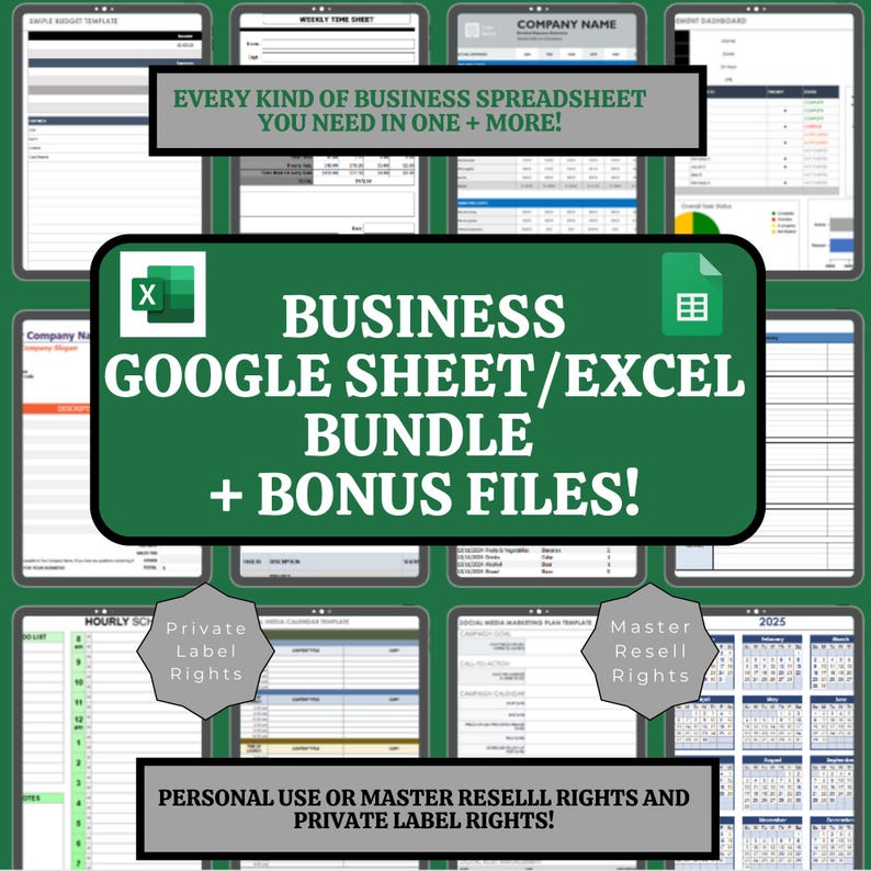 Business Bundle, Finance Excel Bundle, Google Sheets, Excel, MRR, PLR ...