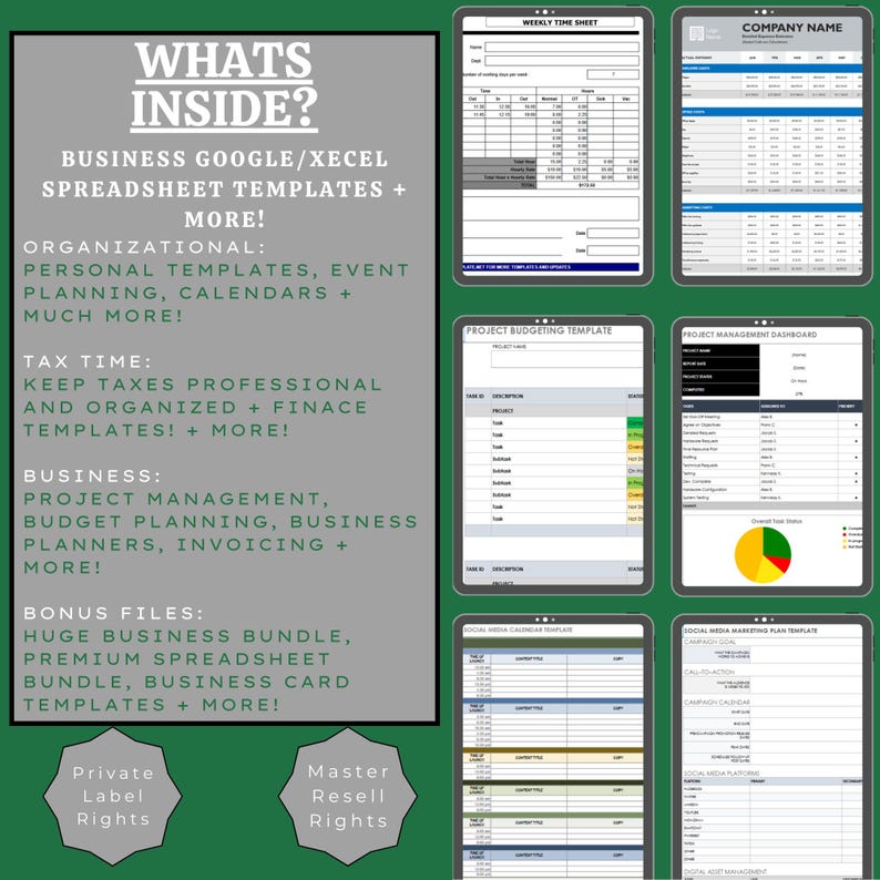 Business Bundle, Finance Excel Bundle, Google Sheets, Excel, MRR, PLR ...