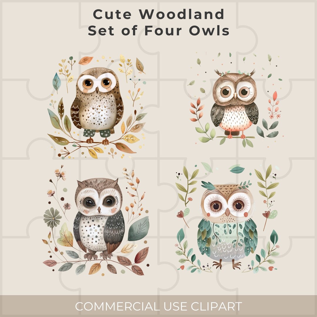 Cute Woodland Owl Watercolor Clipart Commercial Use Transparent PNG ...