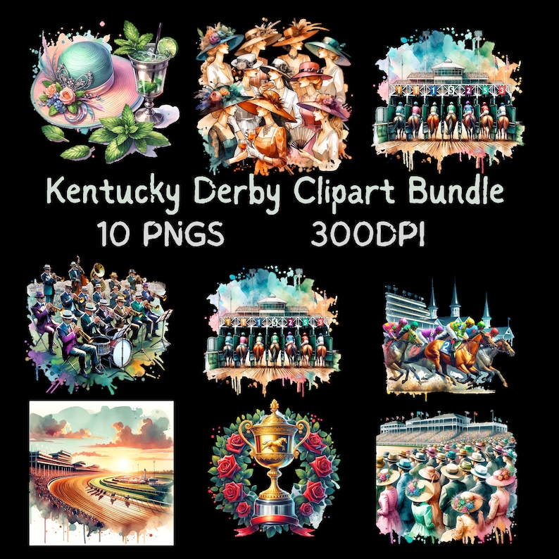 May Derby Horseracing Clip Art Bundle, Watercolor, Kentucky Racing ...