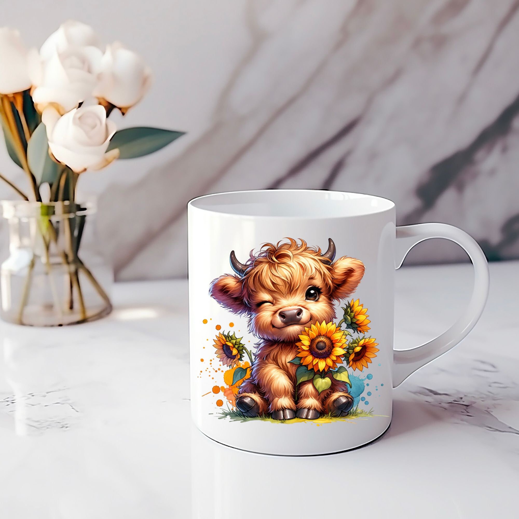 Watercolor Highland Cows Clip Art Bundle, Sunflower Cute Baby Cow ...