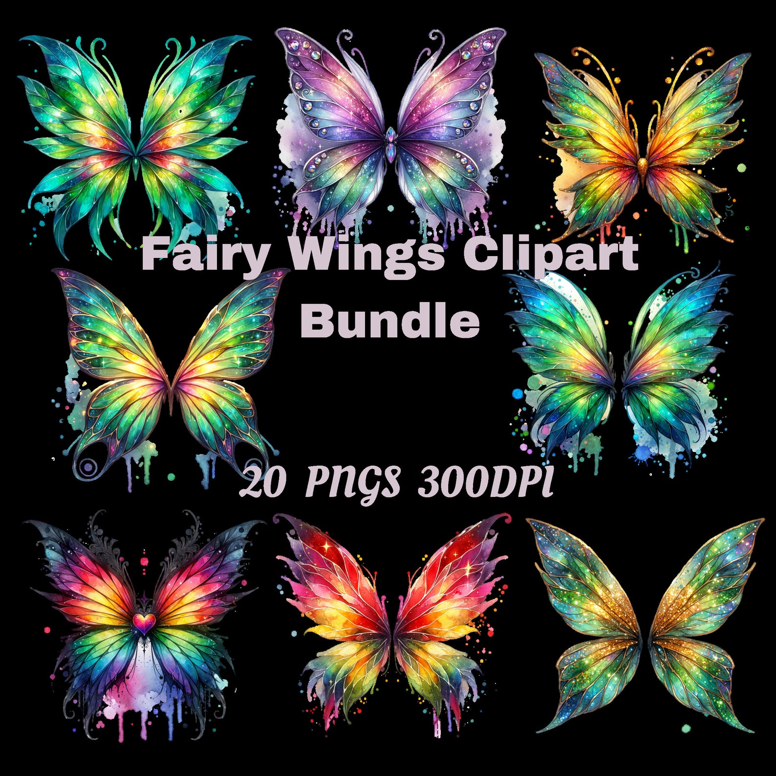 Magical Fairy Wings Clipart, Watercolor Angel Wing Clip Art, Pastel ...