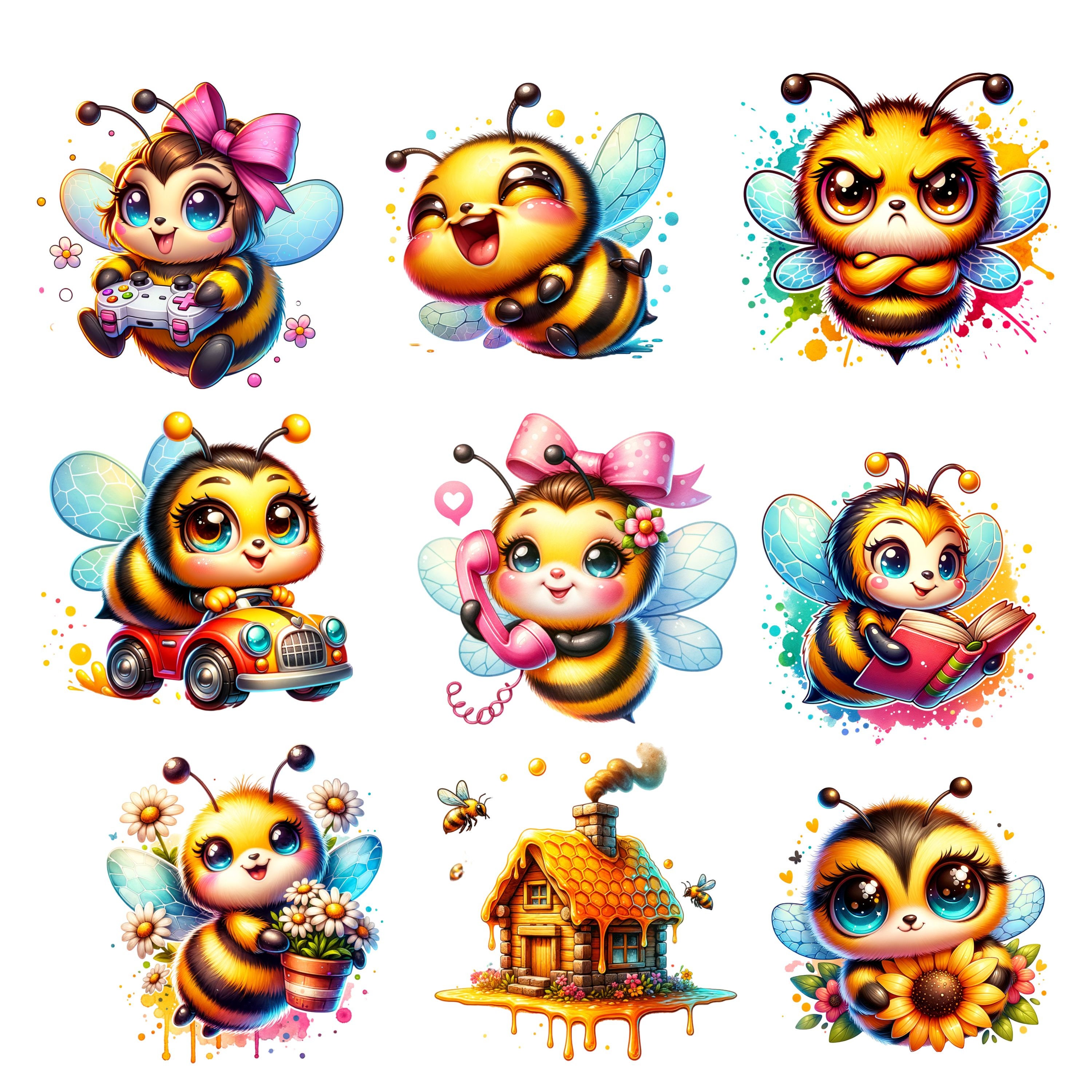 16 PNG Sweet Bees Clipart Bundle, Cute Bees Clipart Bundle, Cute Bees ...