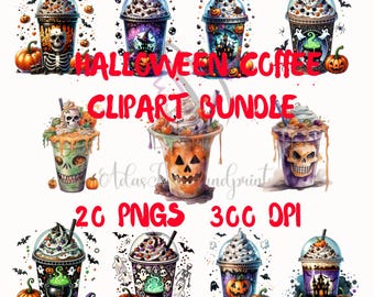 Halloween Coffee Clipart Set, Scary Gothic Watercolor Hot Coffee Drink ...