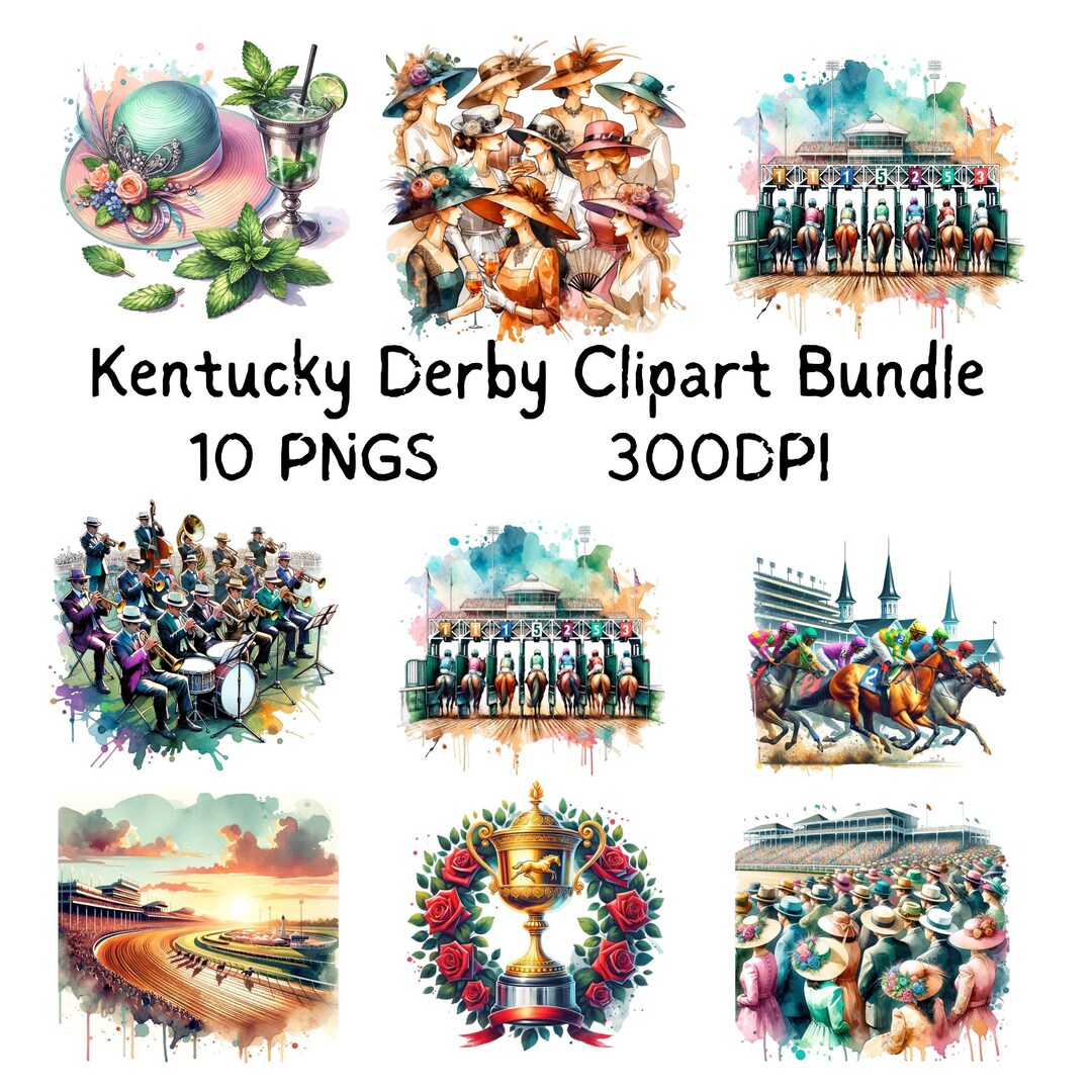 May Derby Horseracing Clip Art Bundle, Watercolor, Kentucky Racing ...