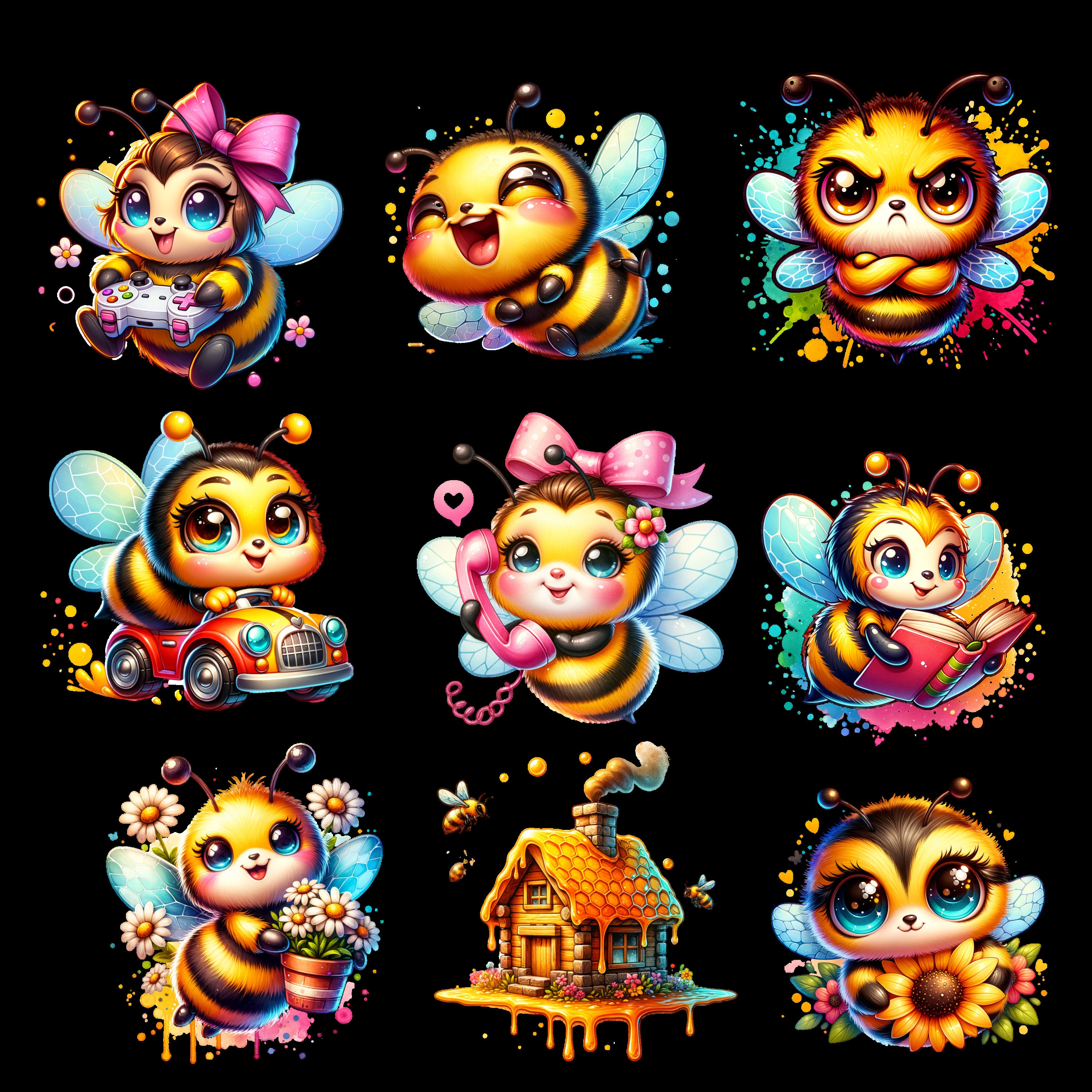 16 PNG Sweet Bees Clipart Bundle, Cute Bees Clipart Bundle, Cute Bees ...