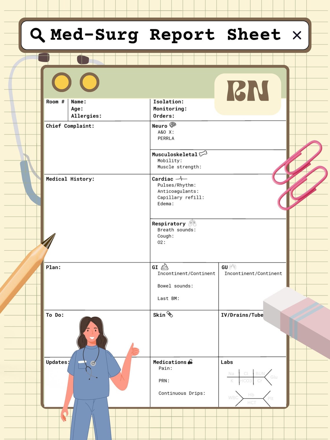 Easy to Use Report Sheet for Nurses Medical Surgical & Step Down - Etsy