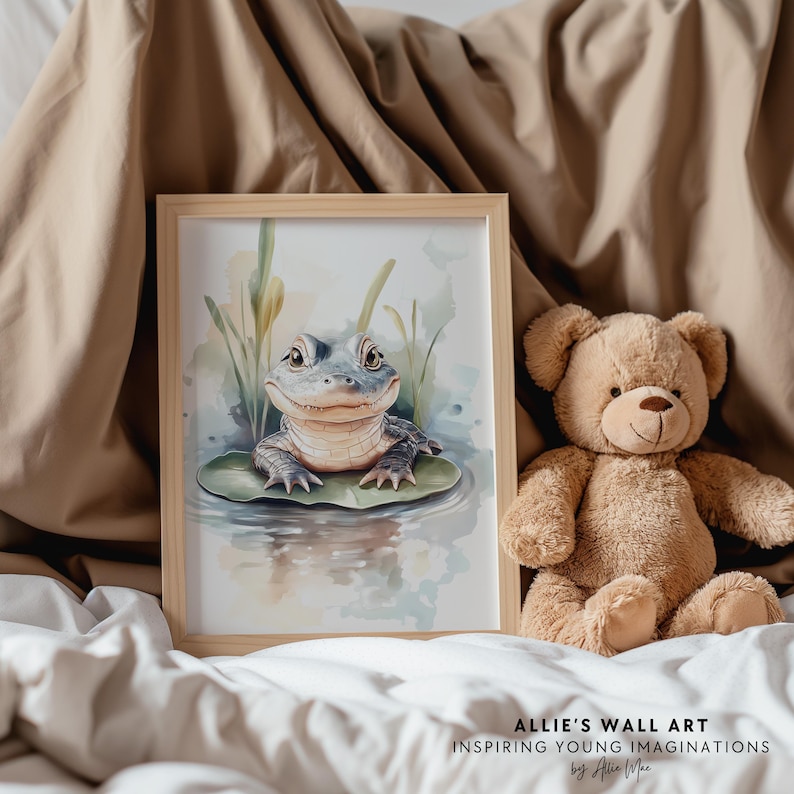 Baby Alligator Watercolor Art - Swamp Animal Nursery Print - Kids Room ...