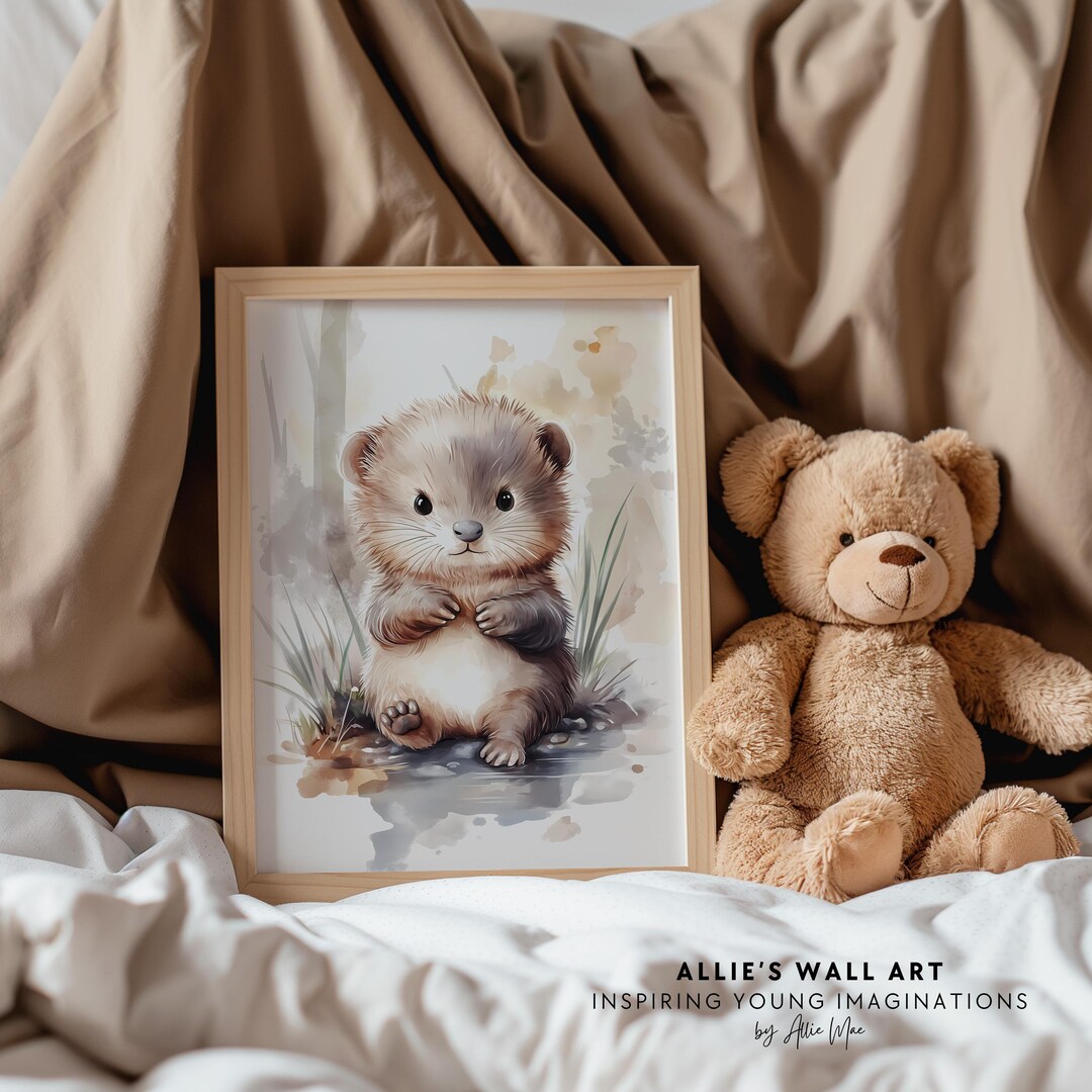 Baby Muskrat Watercolor Art - Swamp Animal Nursery Print - Kids Room ...