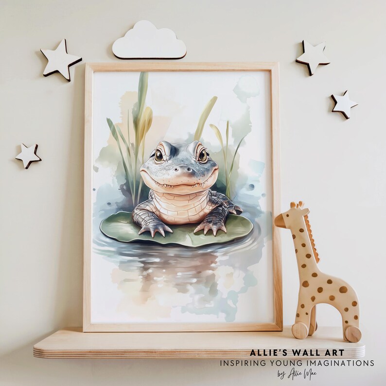 Baby Alligator Watercolor Art - Swamp Animal Nursery Print - Kids Room ...