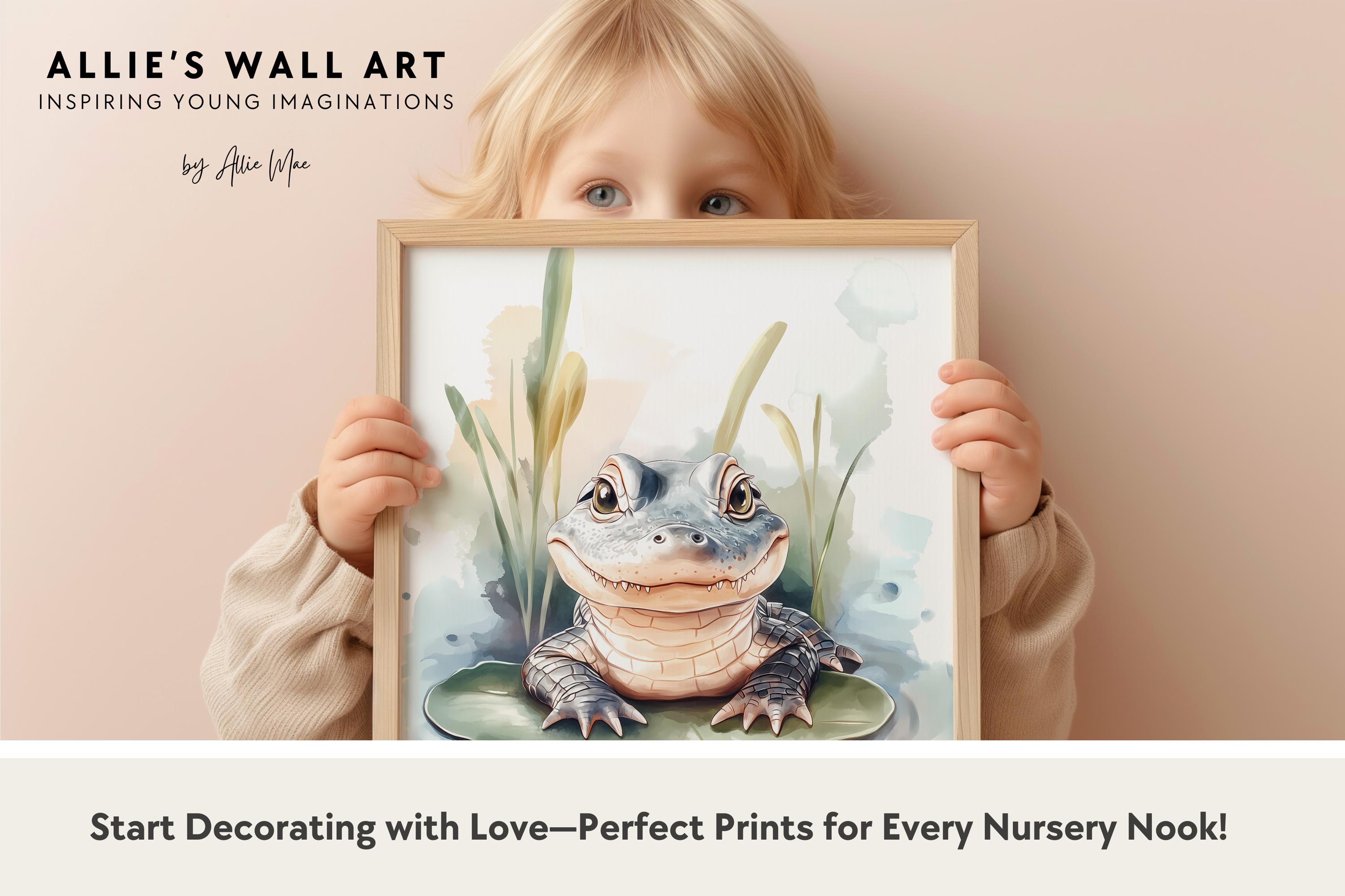 Baby Alligator Watercolor Art - Swamp Animal Nursery Print - Kids Room ...