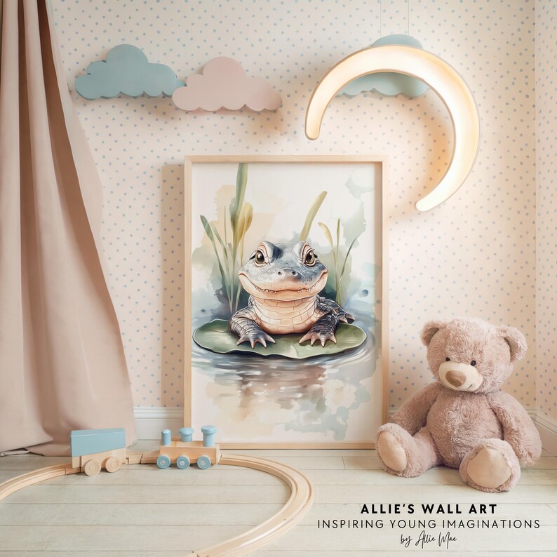 Baby Alligator Watercolor Art - Swamp Animal Nursery Print - Kids Room ...