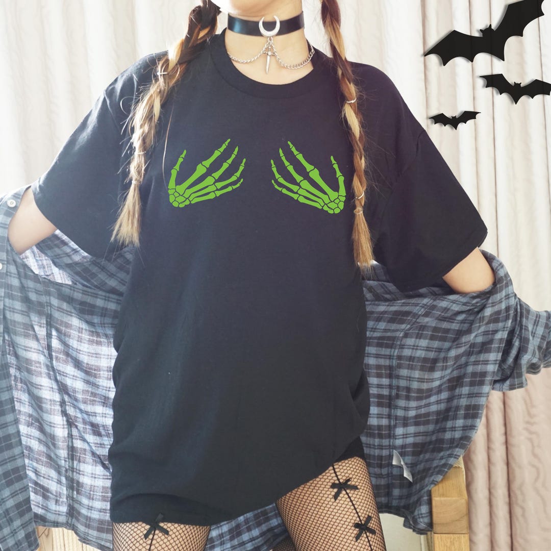 Green Skeleton Hands Bra Shirt, Skeleton Grab Hands Tee, Skeleton Hands ...