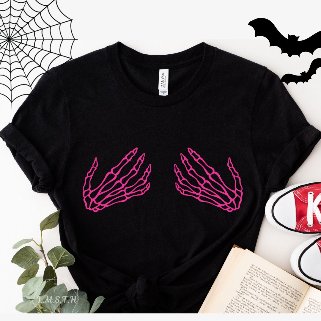 Skeleton Hands, Skeleton Hands Bra Shirt, Pink Halloween Skeleton Shirt ...