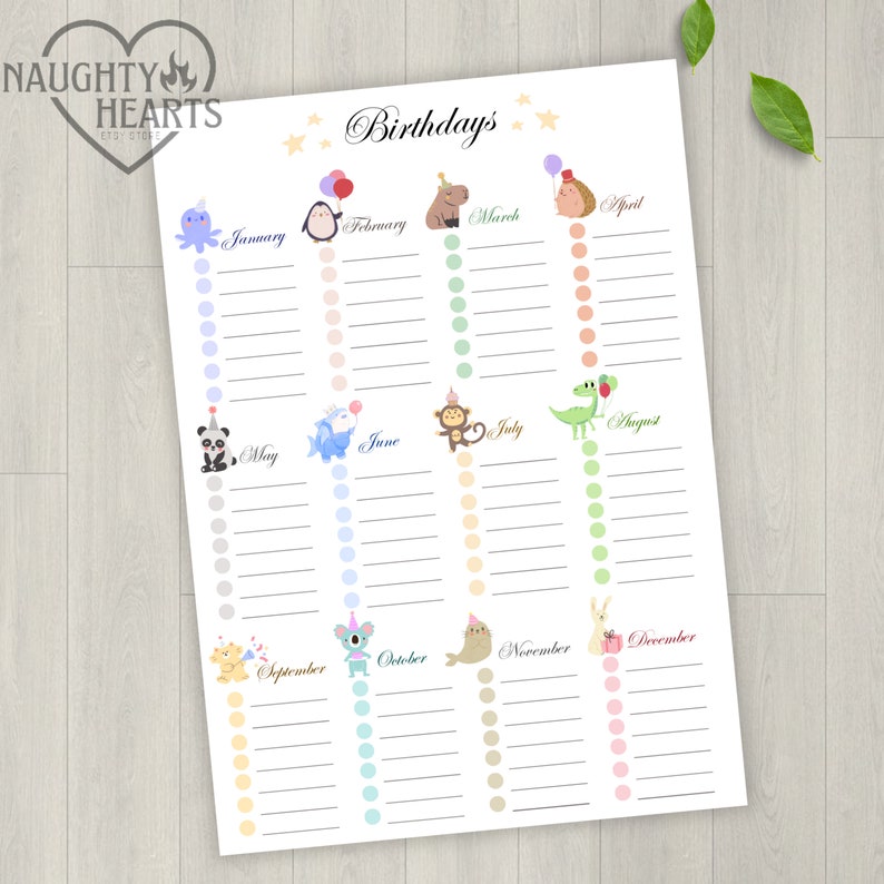 Birthday Tracker PDF, Printable Birthday Tracker Template, Printable ...