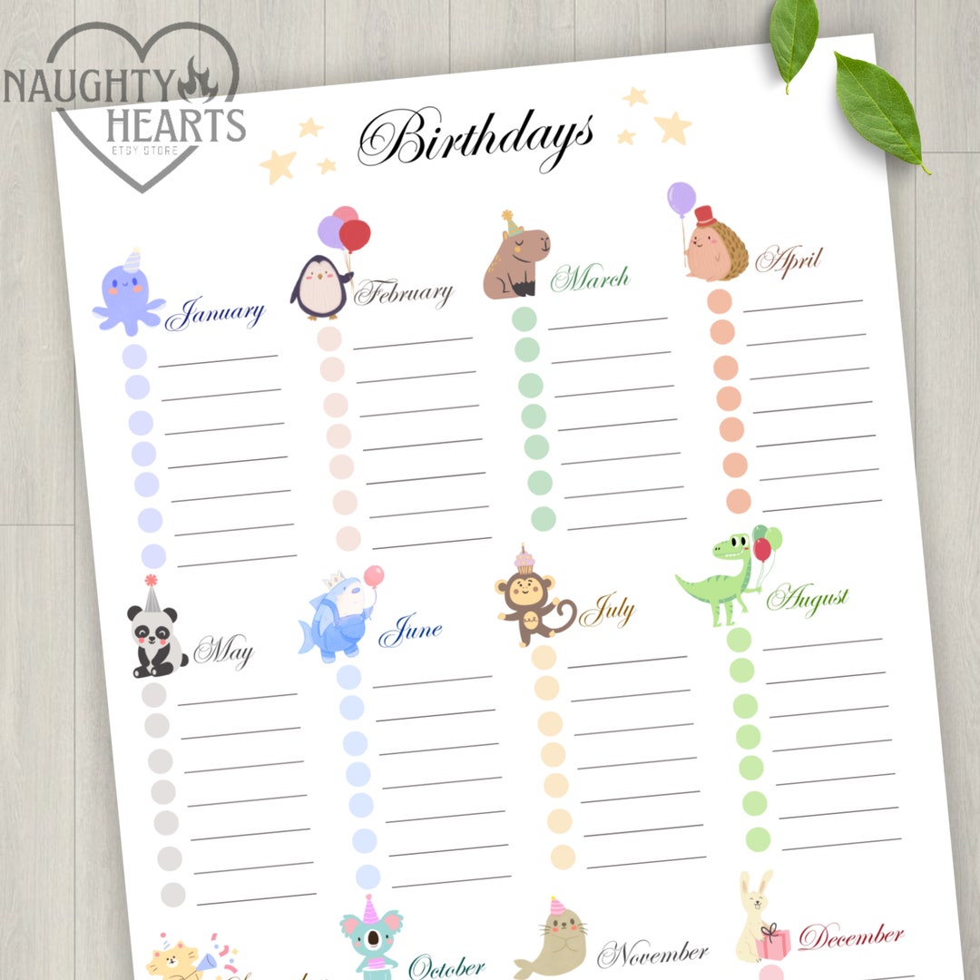 Birthday Tracker PDF, Printable Birthday Tracker Template, Printable ...