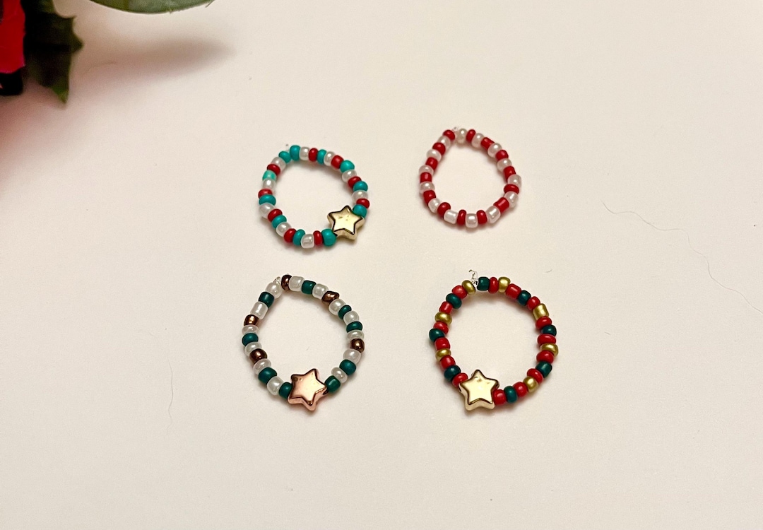Christmas Rings Stackable Christmas Rings Beaded Rings for Christmas ...