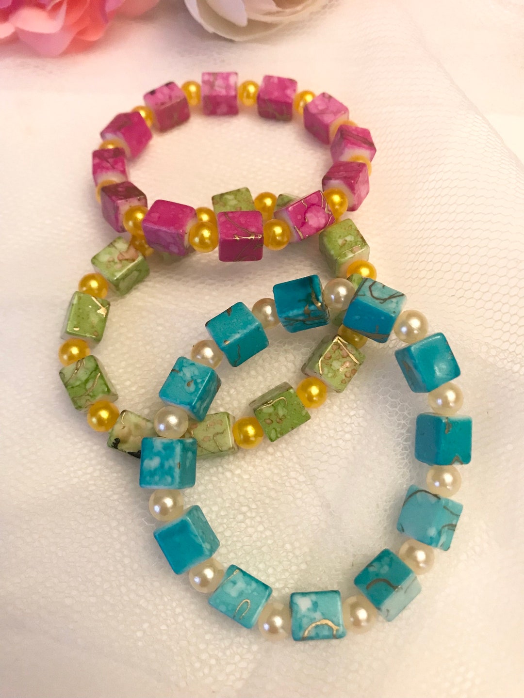 Cube Beads Bracelet Stylish Jewelry Handmade Gift for Her Cube Bracelet ...