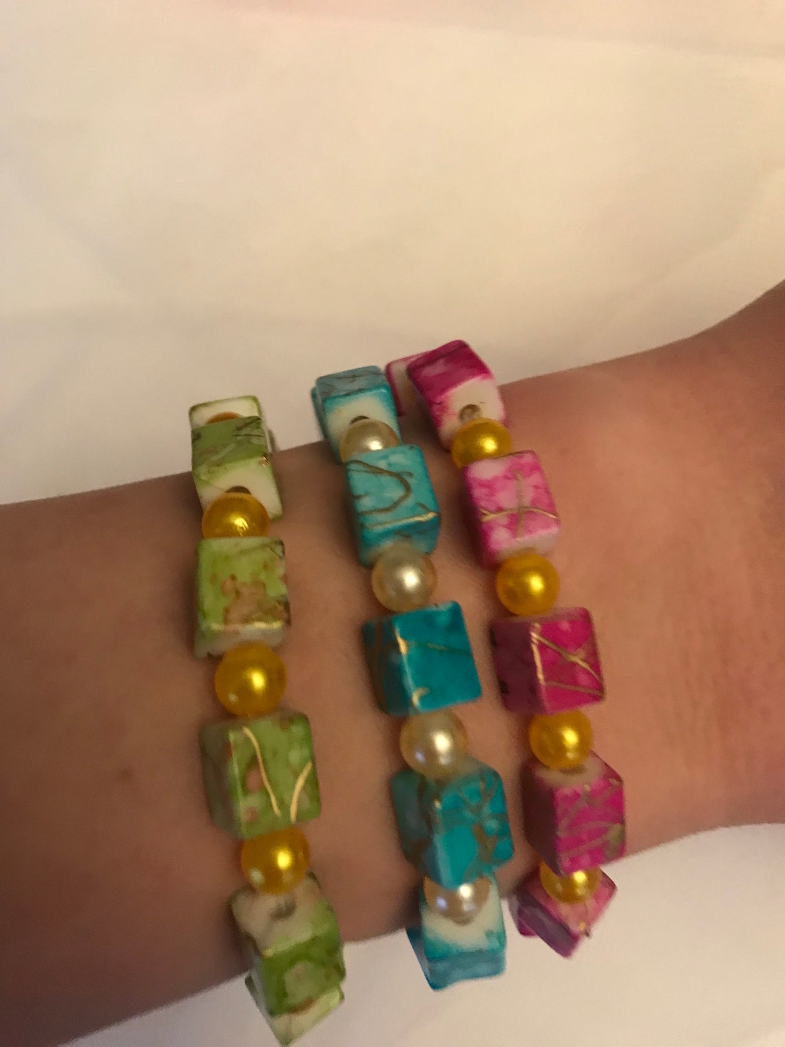 Cube Beads Bracelet Stylish Jewelry Handmade Gift for Her Cube Bracelet ...