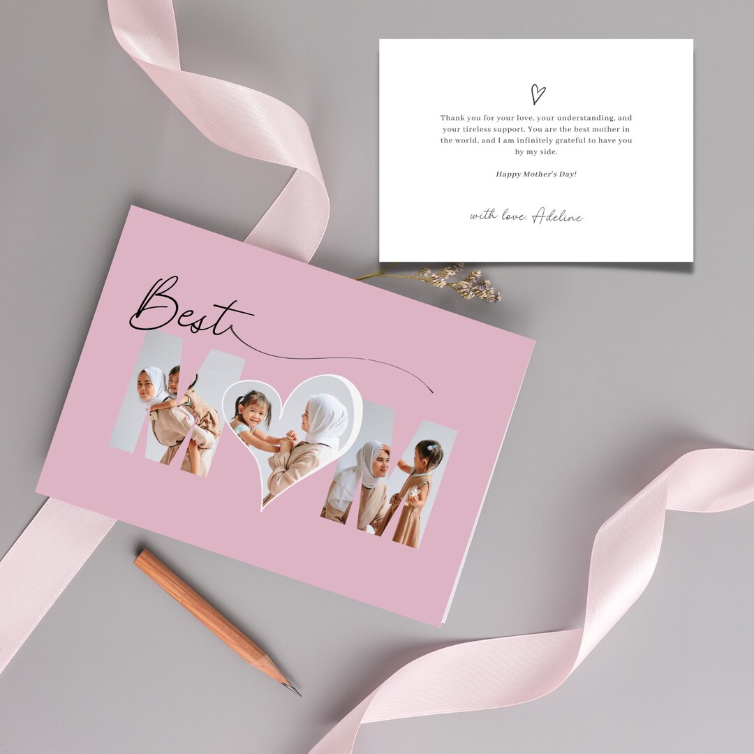 Pink Best Mom Card | Custom Calligraphy Photo Card | Happy Mothers Day ...