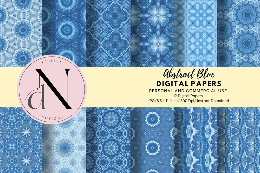Blue Abstract Digital Papers, Dusty Blue Paper, Scrapbooking Paper ...